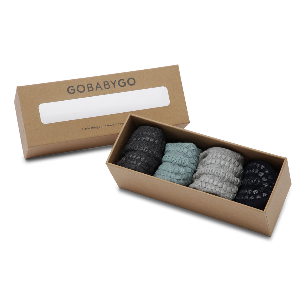 4 pack Grip Socks Bamboo - Dark Grey Melange, Dusty Blue, Grey Melange