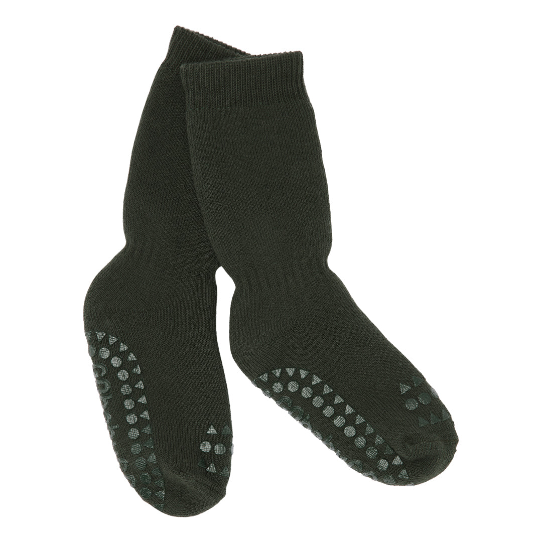 Non-slip Grip socks Thick organic terry cotton - Forest Green